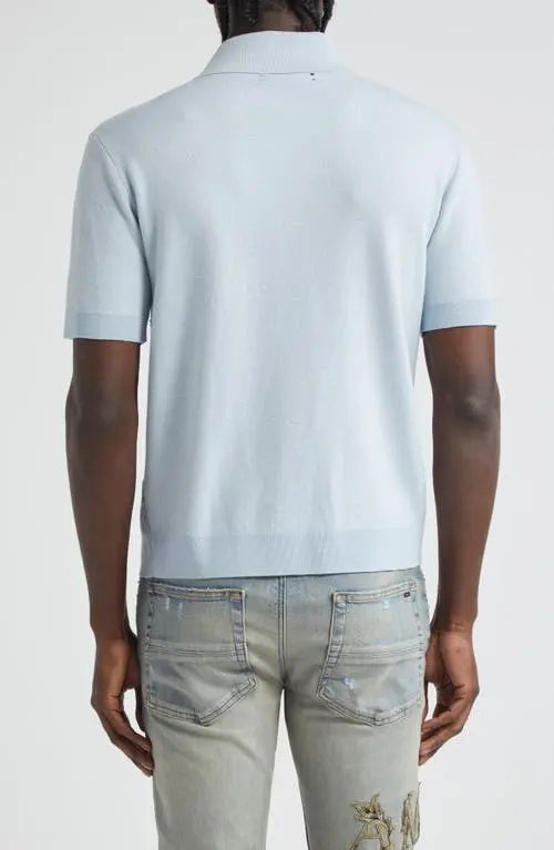 Amiri Sequin Wavy Knit Wool Polo In Ashley Blue - 70% Off